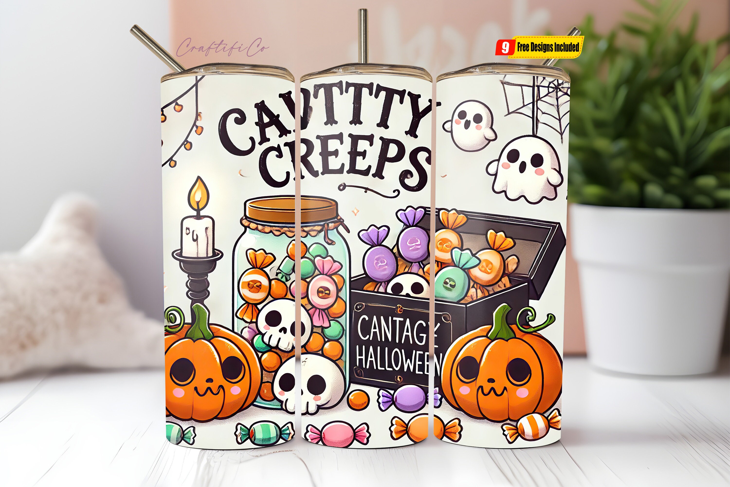 Cavity Creeps Vintage Halloween Candy Jar Clipart, Cartoon Pumpkins ...