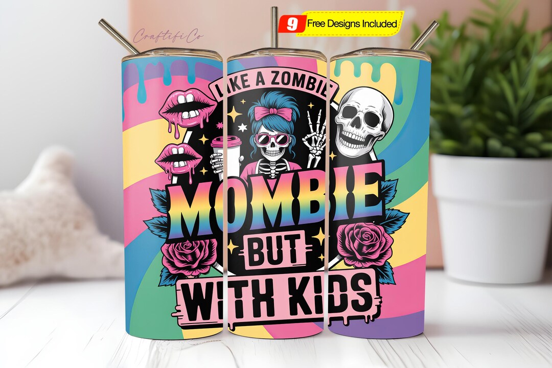 Mombie Mom Tumbler Wrap Design PNG, Colorful Halloween Skull Coffee Cup ...