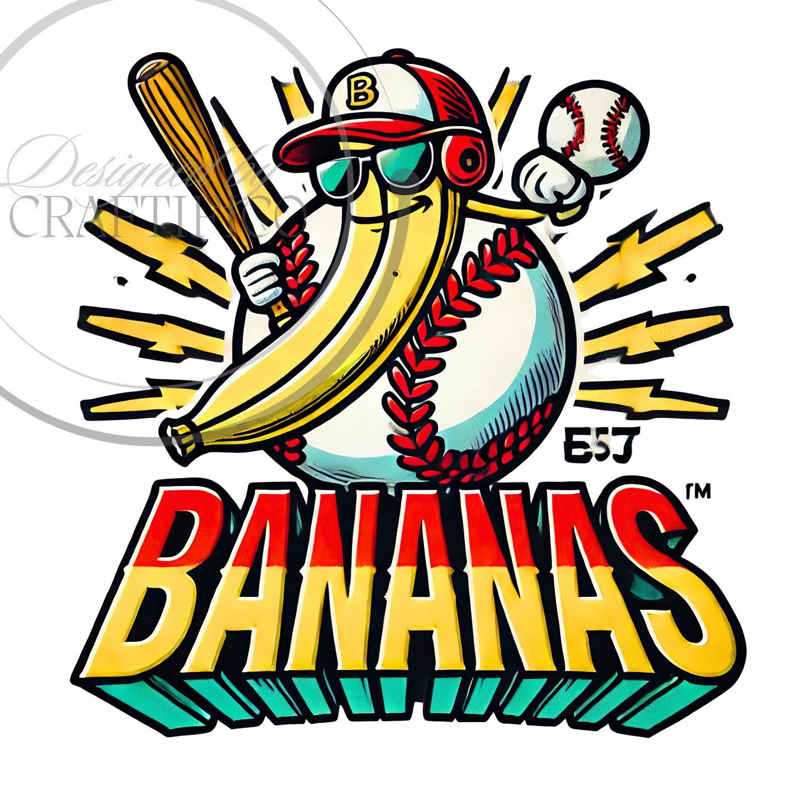 Let's Go Bananas Baseball PNG Sports Team Mascot Funny Banana Playing ...