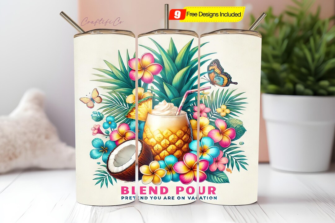 Pina Colada Tumbler Wrap, Summer Vacation 20 Oz Skinny Sublimation ...