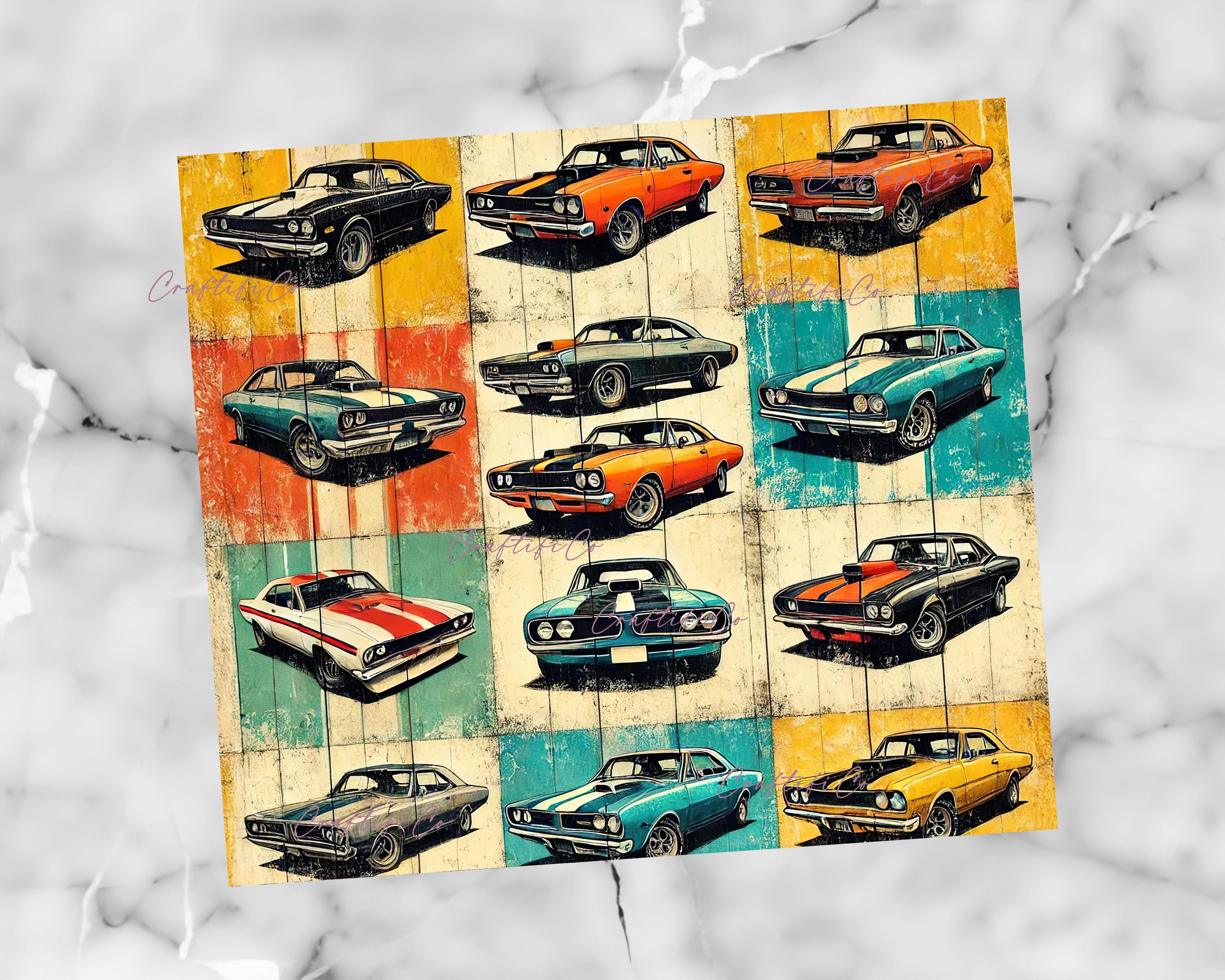 Muscle Car Tumbler Wrap, Vintage Car Design PNG, Straight and Tapered ...