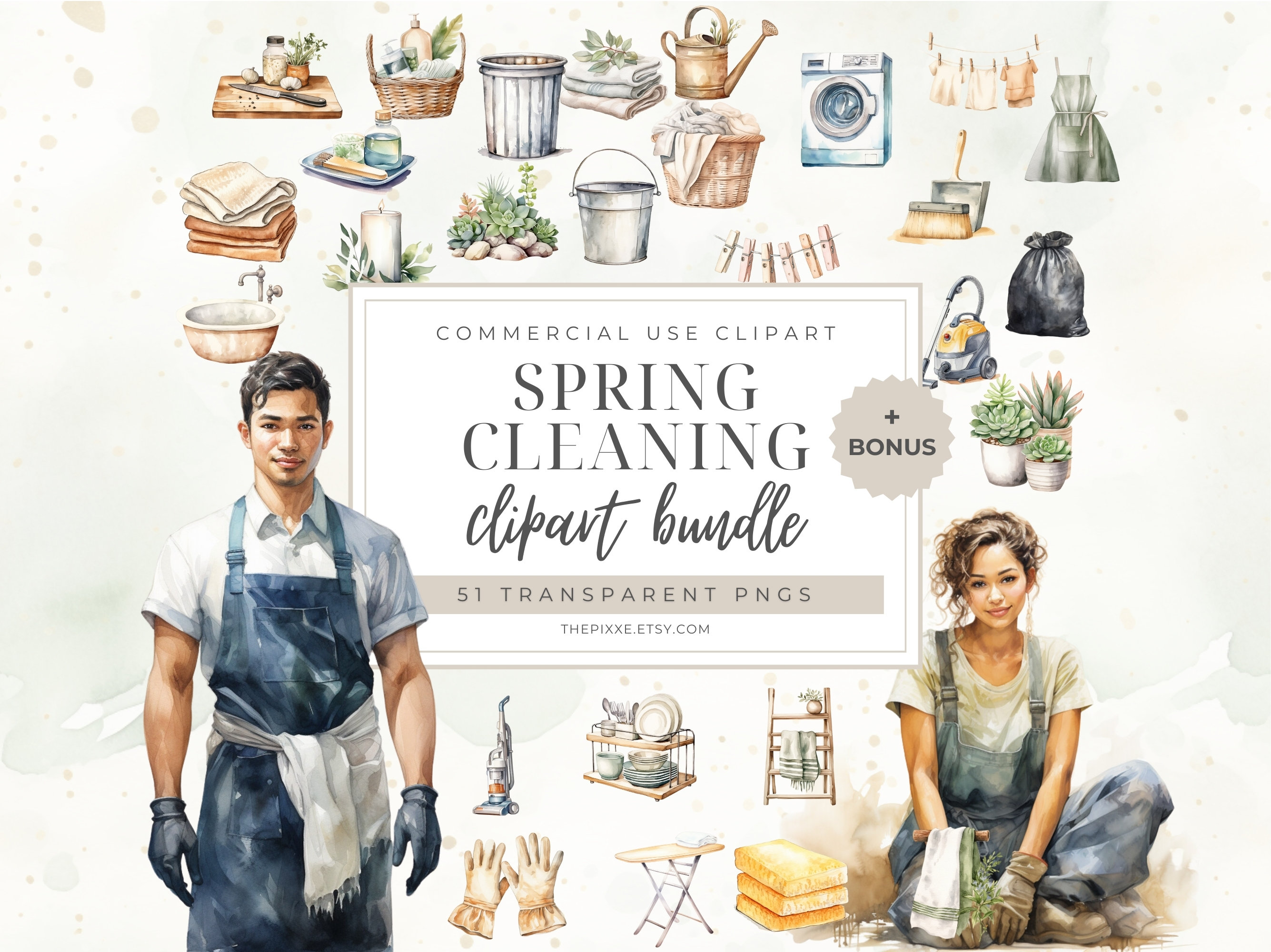 Cleaning Clipart, Chore Clipart, Watercolor Cleaning, Laundry Clipart ...