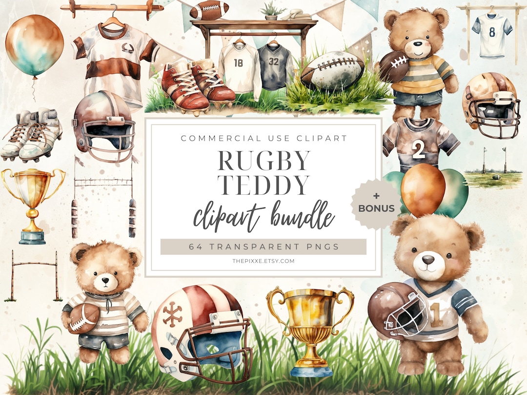 Teddy Bear Rugby Player, Teddy Bear Clipart, Rugby Clipart, Rugby Ball ...