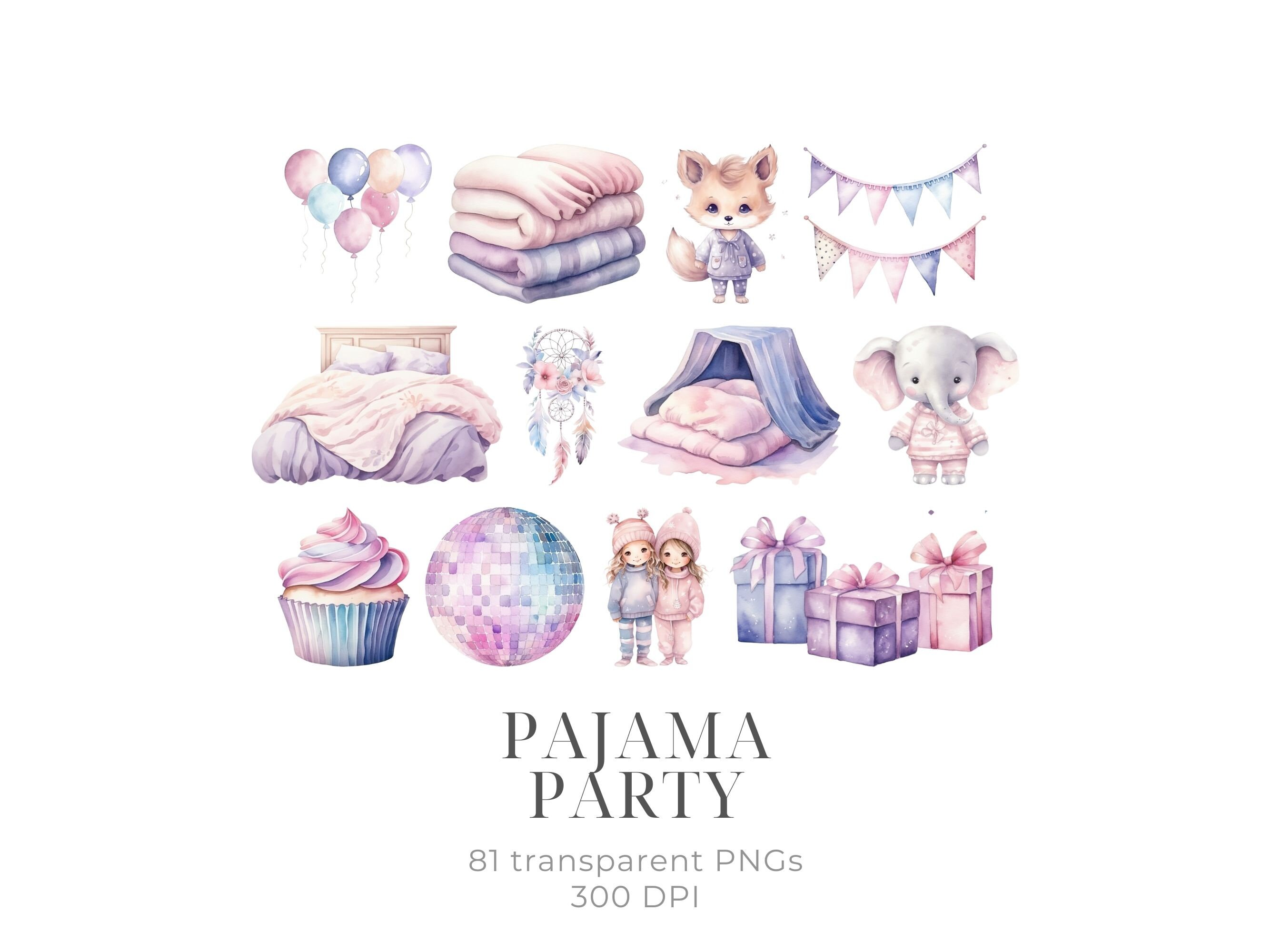 Sleepover Clipart, Sleepover Birthday, Watercolor Clipart, Pajama Party ...