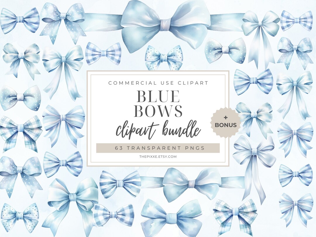 Blue Bow Clipart, Watercolor Ribbon, Watercolor Blue Bow, Coquette Bows ...