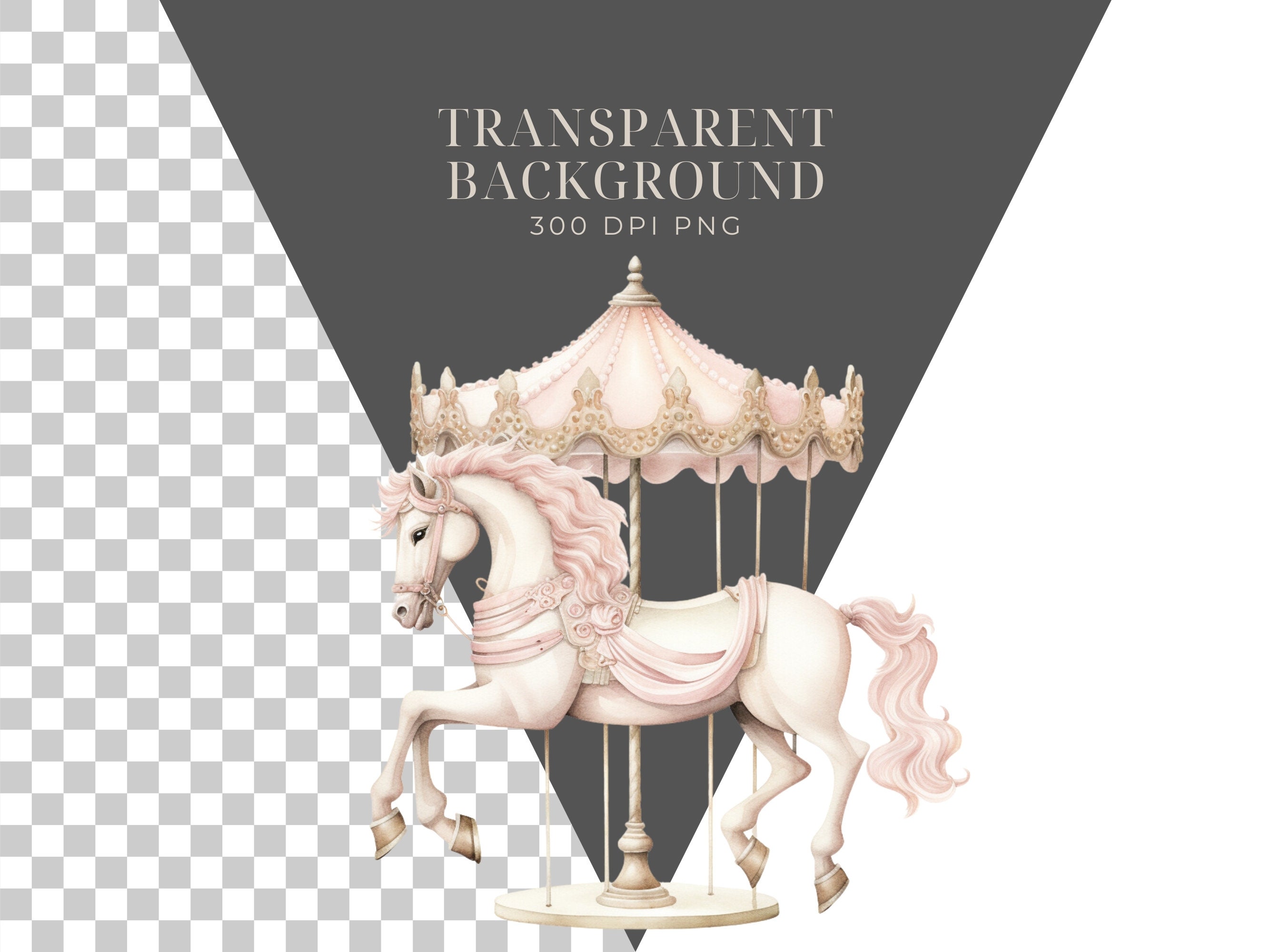 Watercolor Horse Carousel Clipart, Boho Pink and Gold Magical Graphics ...