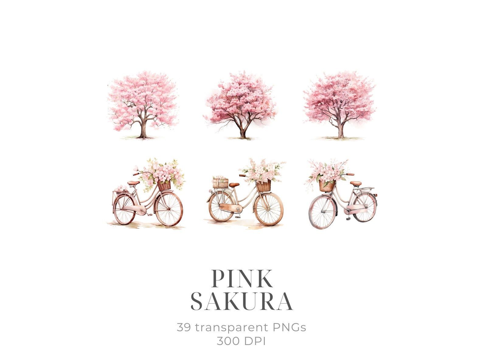 Sakura Clipart, Cherry Blossoms Clipart, Sakura Watercolor, Pink Flower ...
