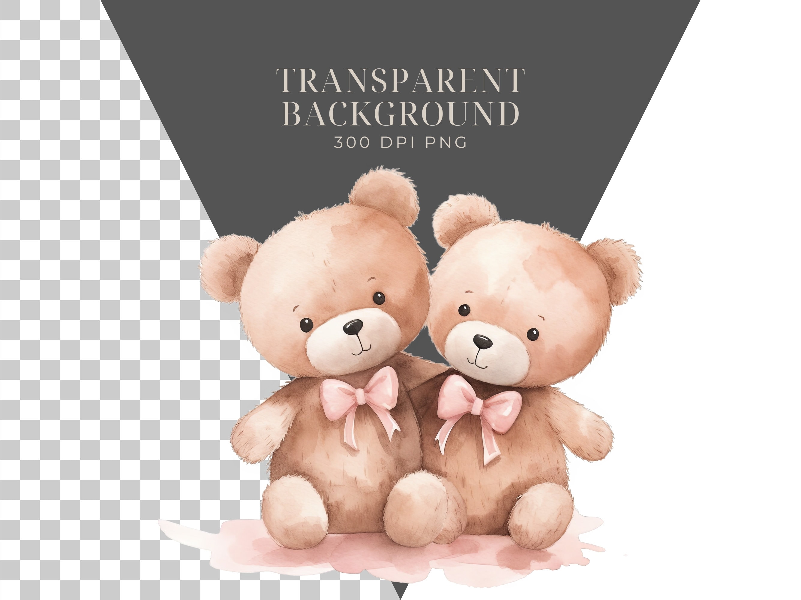 Watercolor Pink Teddy Bears Clipart, Baby Shower Clipart, Watercolor ...