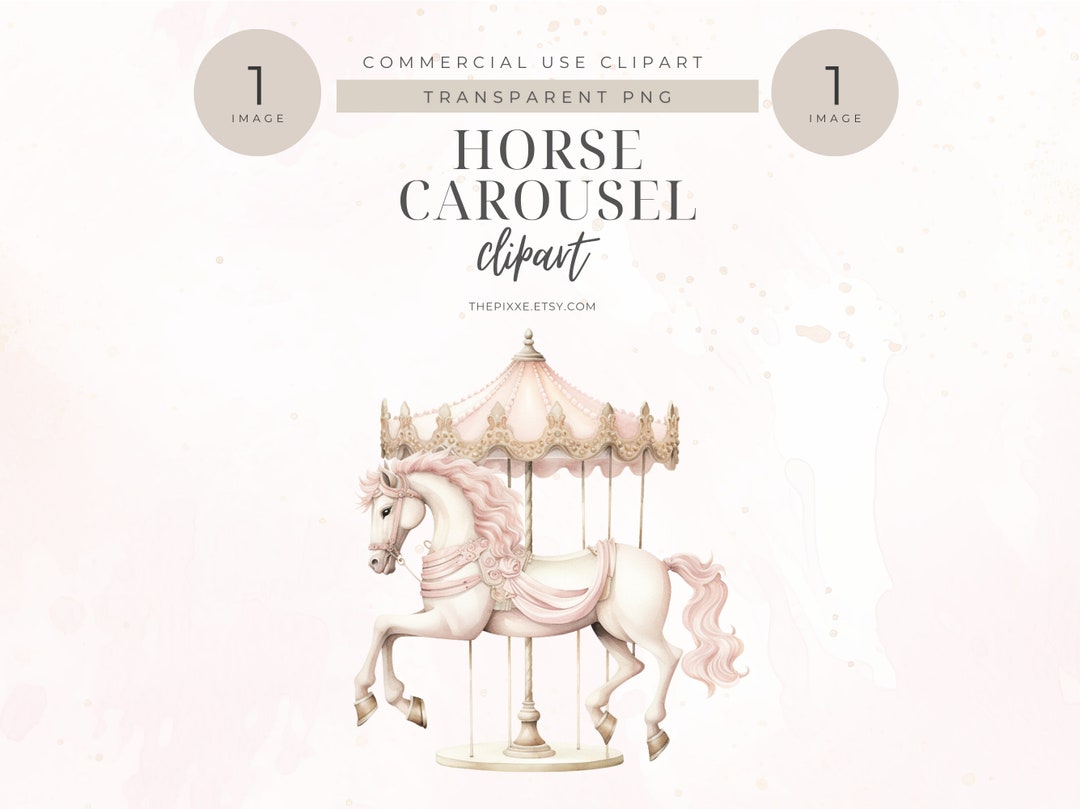 Watercolor Horse Carousel Clipart, Boho Pink and Gold Magical Graphics ...