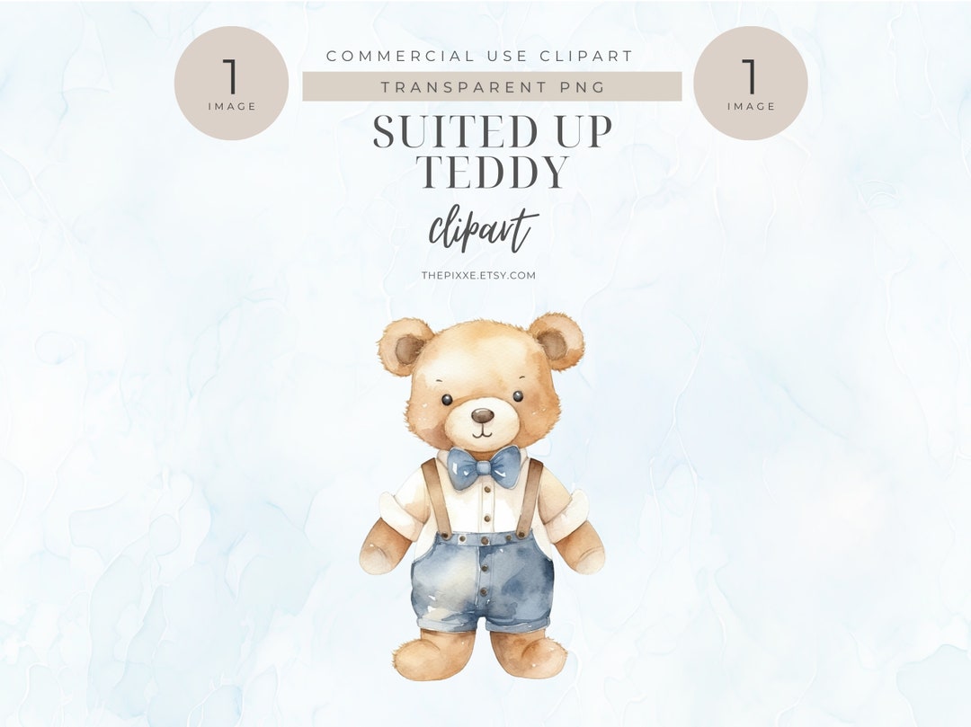 Watercolor Teddy Bear Clipart, Suited up Teddy, Formal Teddy Bear, Baby ...