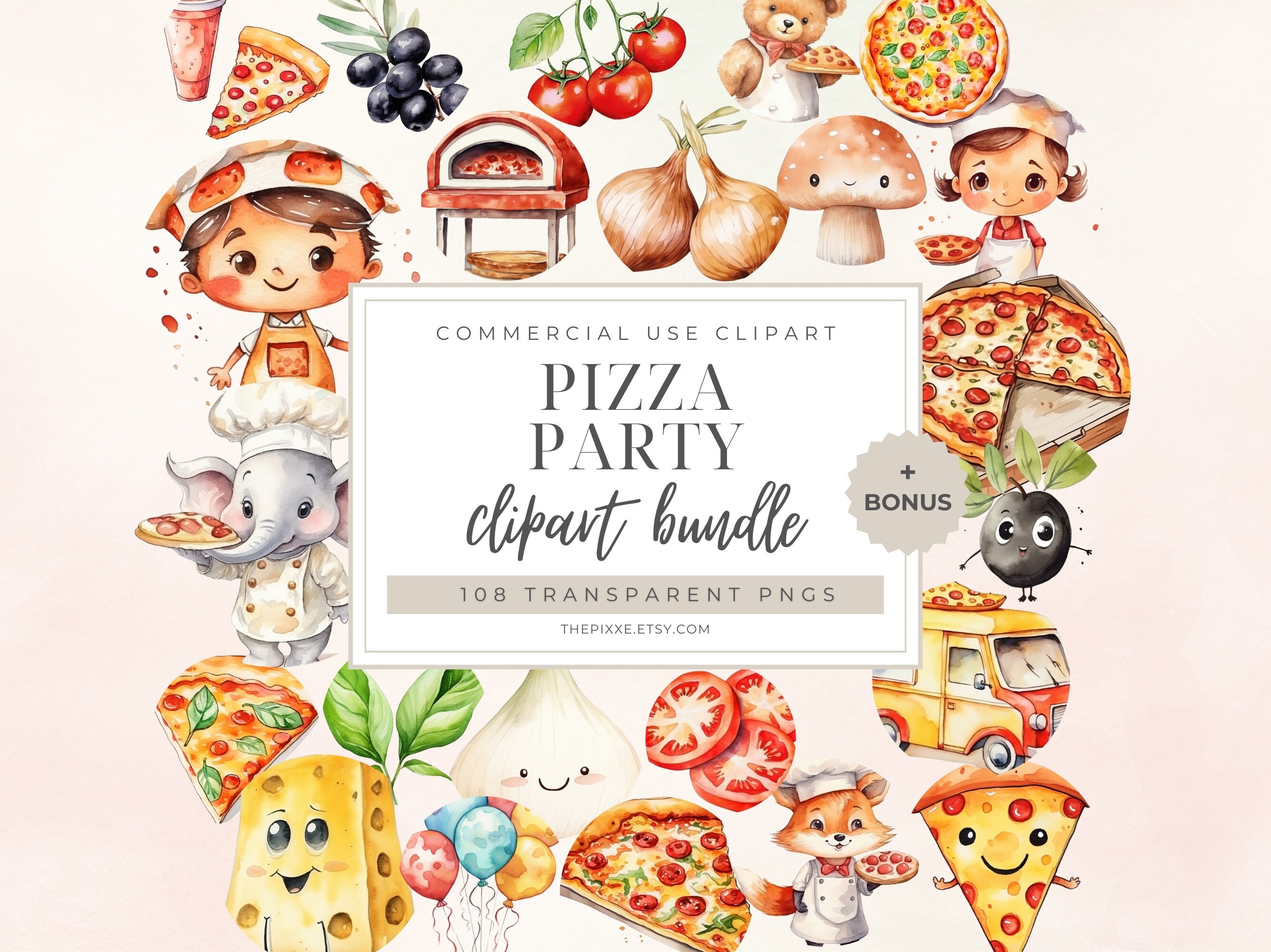 Pizza Party Clipart, Watercolor Pizza, Pizza Slice Clipart, Fast Food ...