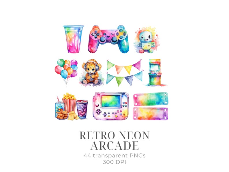 Arcade Game Clipart, Retro Gaming Clipart, Retro Arcade Clipart, Neon ...