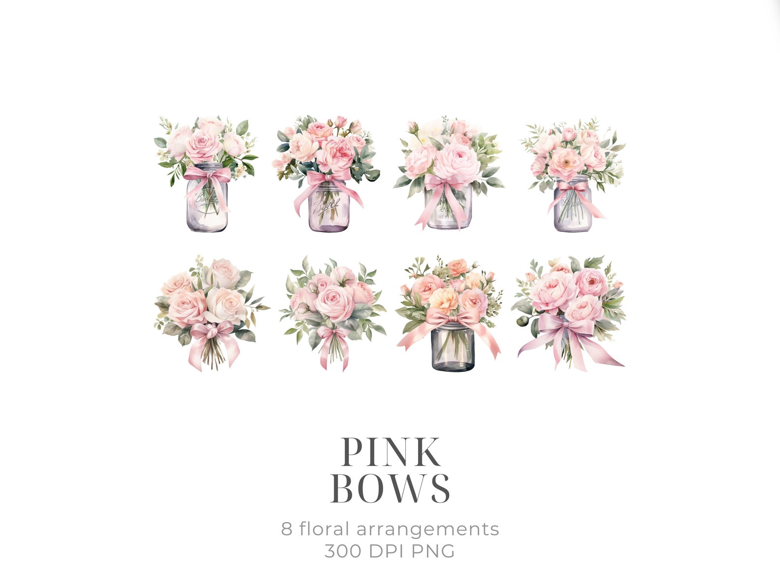 Pink Bow Clipart, Watercolor Ribbon, Watercolor Pink Bow, Coquette Bows ...