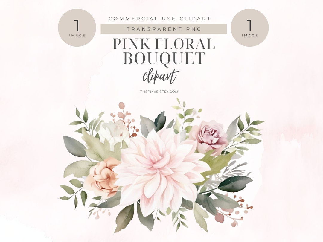 Pink Floral Clipart, Watercolor Flowers, Watercolor Clipart, Floral ...