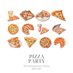 Pizza Party Clipart, Watercolor Pizza, Pizza Slice Clipart, Fast Food ...