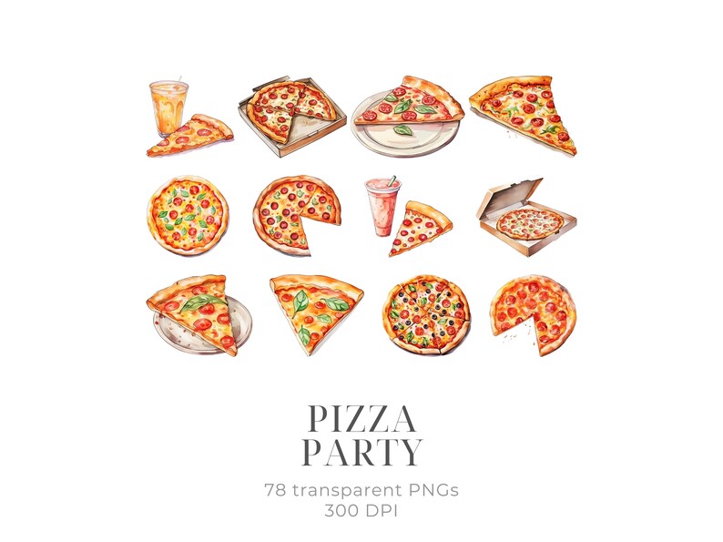 Pizza Party Clipart, Watercolor Pizza, Pizza Slice Clipart, Fast Food ...
