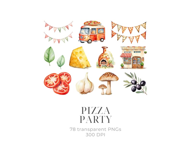 Pizza Party Clipart, Watercolor Pizza, Pizza Slice Clipart, Fast Food ...