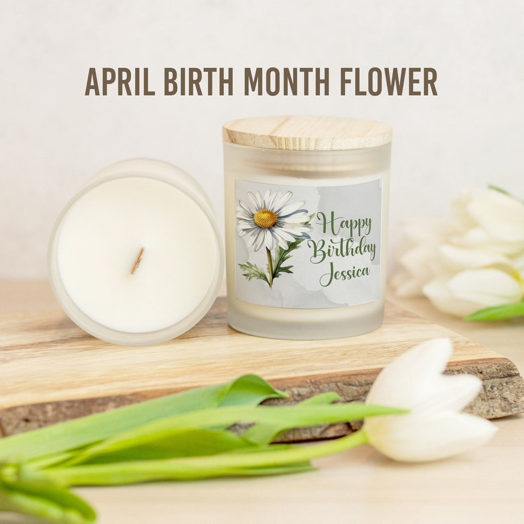 Birthday Personalized Candle April Birth Month Flower Candle - Etsy