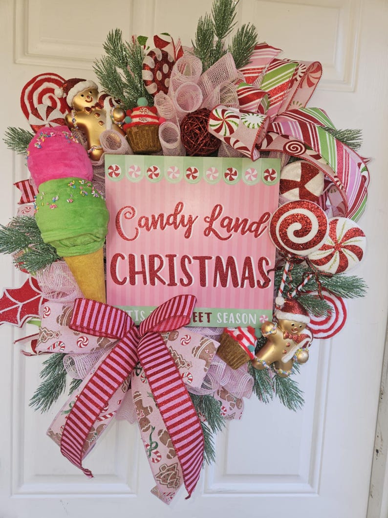 Candyland Christmas Wreath, Sweet Decor, Peppermint Decor, Candyland - Etsy