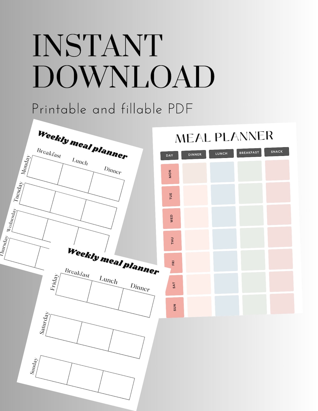 Printable Weekly Meal Planner, Food Diary, Meal Tracker, Food Journal ...