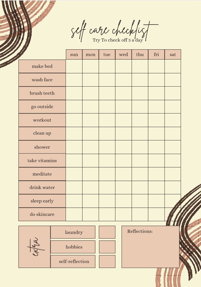 Self Care Checklist Self Care Planner Self Care To-do List - Etsy