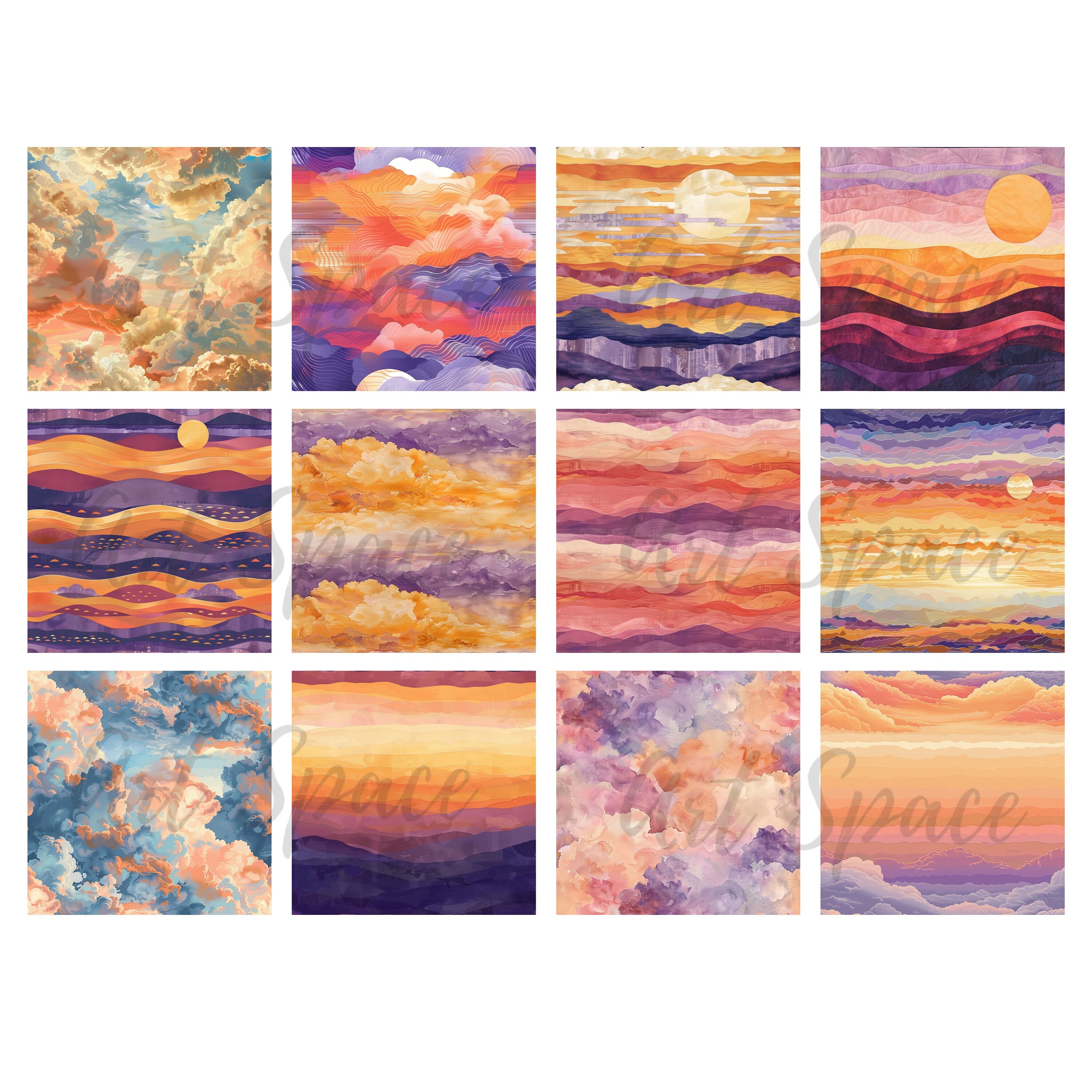 Magic Sunset Sky Digital Paper, Seamless Patterns, Scrapbook Papers ...