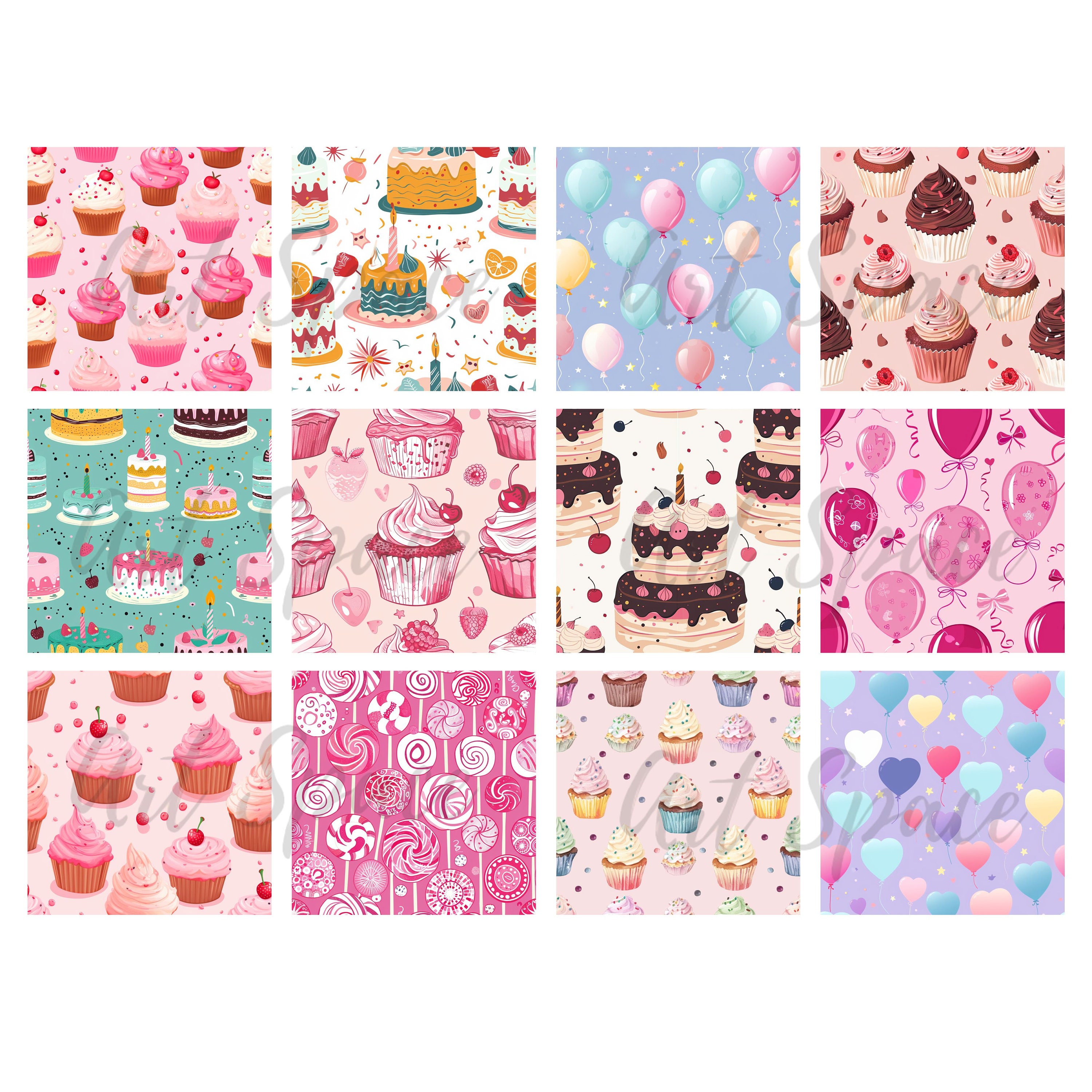 Sweet Birthday Digital Paper, Seamless Patterns, Scrapbook Papers ...