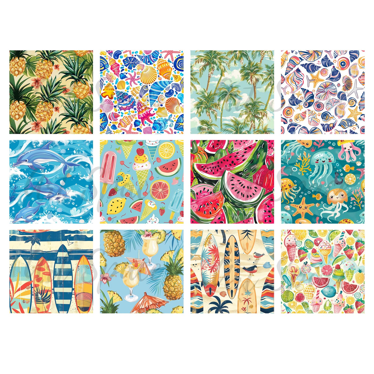 Hello Summer Digital Paper, Seamless Patterns, Scrapbook Papers, Summer ...