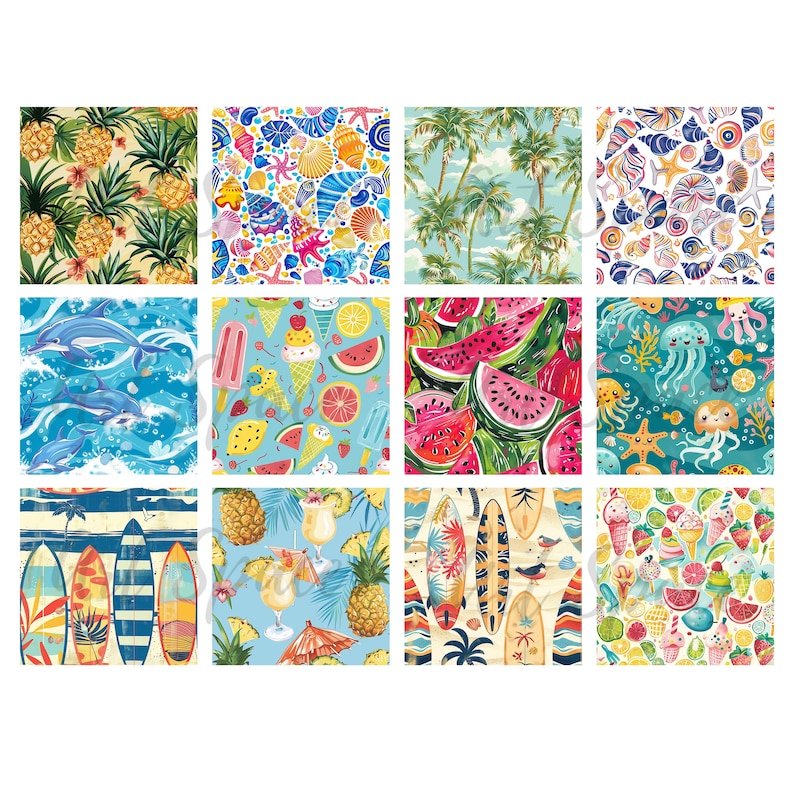 Hello Summer Digital Paper, Seamless Patterns, Scrapbook Papers, Summer ...