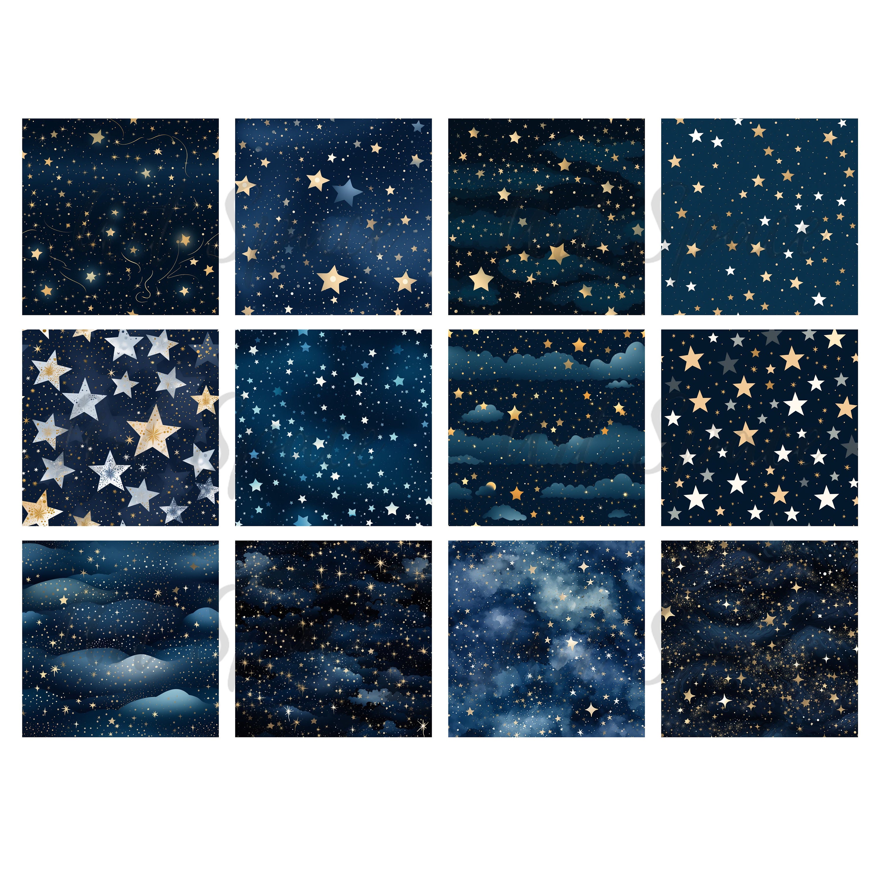Magical Stars Digital Paper, Seamless Patterns, Scrapbook Papers, Sky ...