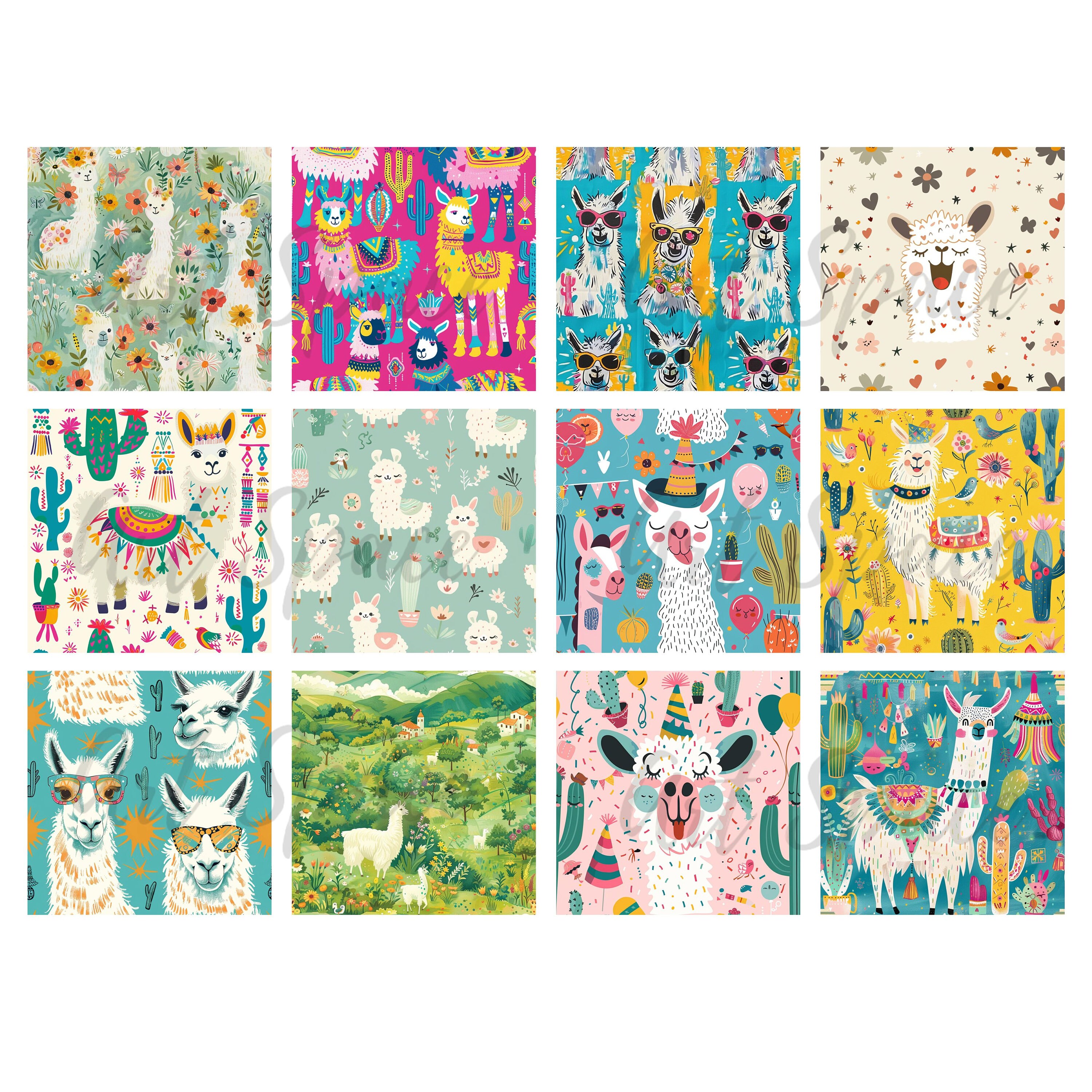 Funny Lama Digital Paper, Seamless Patterns, Scrapbook Papers, Animal ...