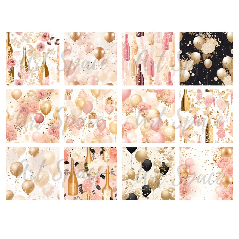 Rose Gold Party Digital Paper, Seamless Patterns, Scrapbook Papers ...