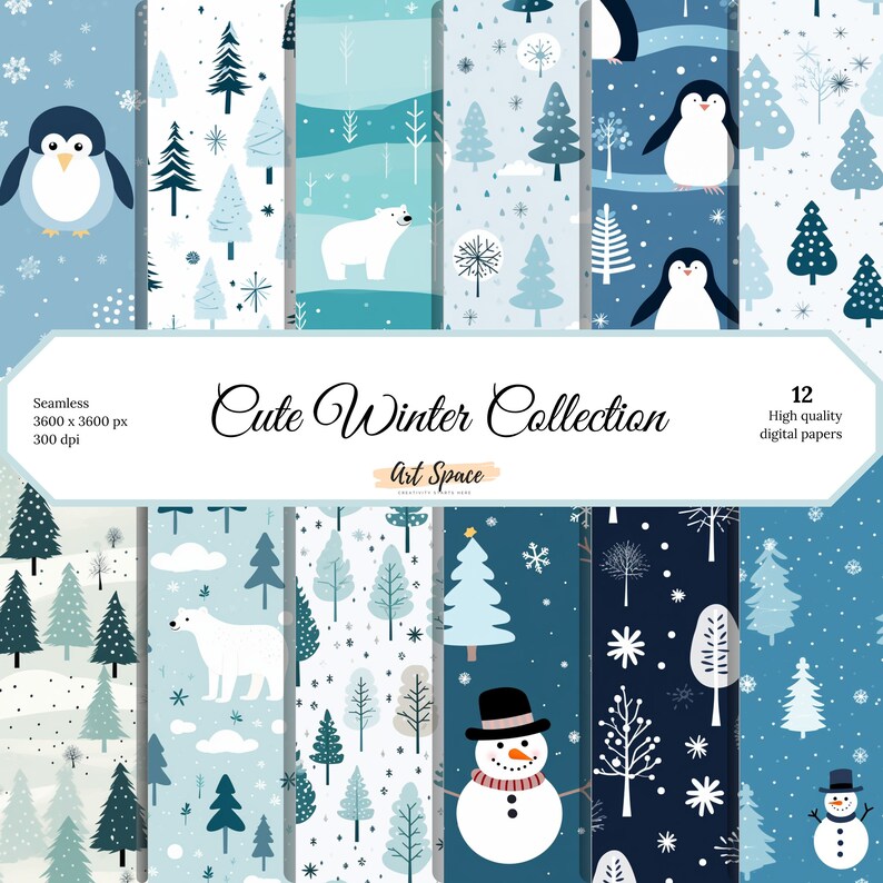 Cute Winter Digital Paper, Seamless Patterns, Scrapbook Papers ...