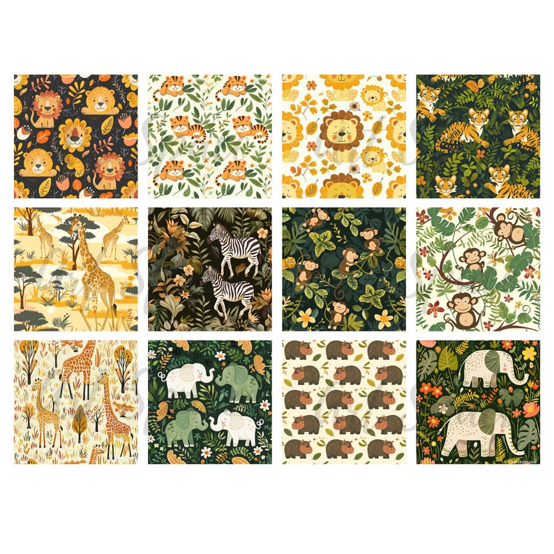 Safari Animals Digital Paper, Seamless Patterns, Scrapbook Papers ...