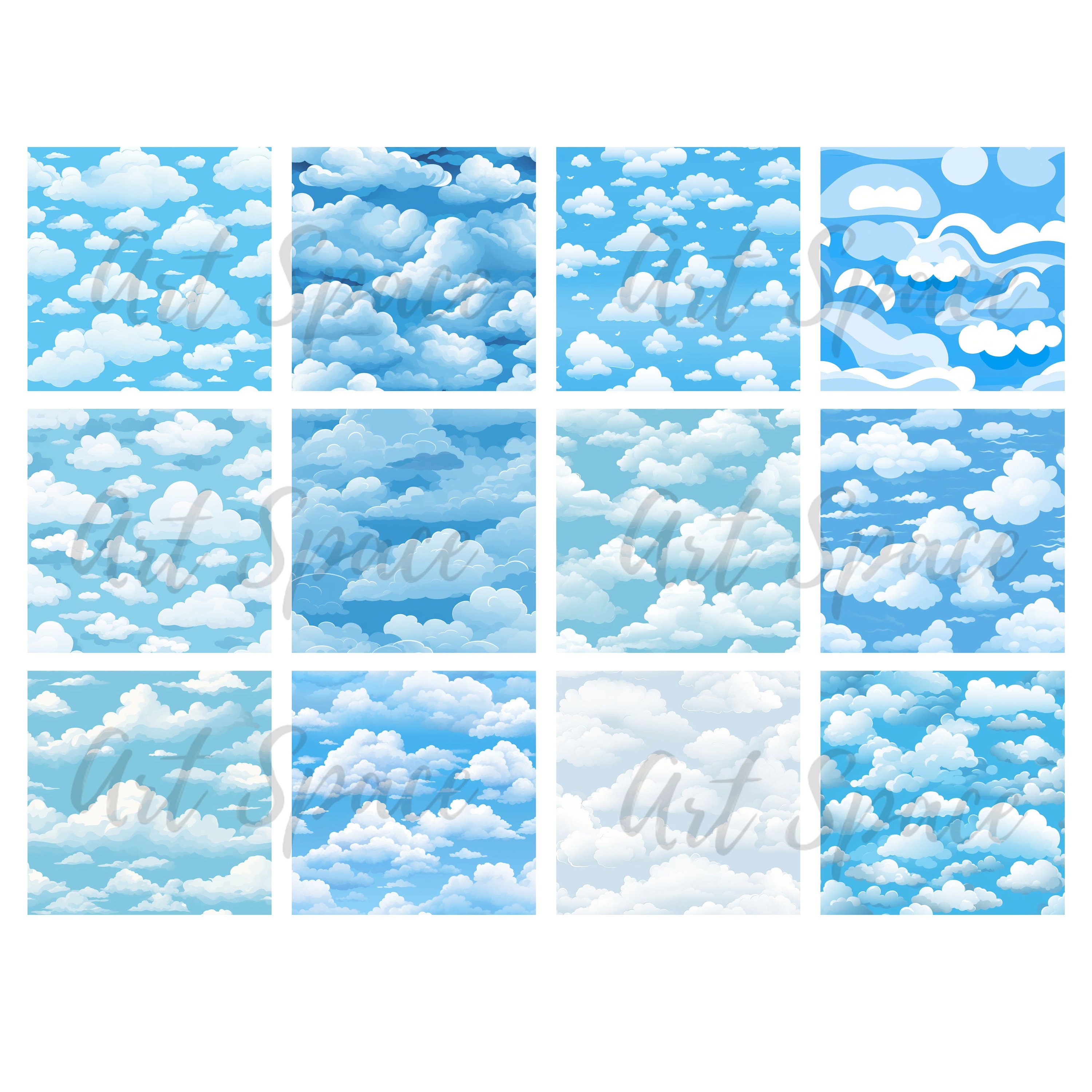 Cloudy Sky Digital Paper, Seamless Patterns, Scrapbook Papers, Sky ...