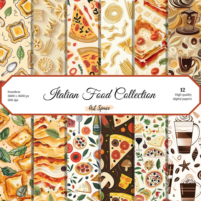 Italian Food Digital Paper, Seamless Patterns, Scrapbook Papers, Food ...