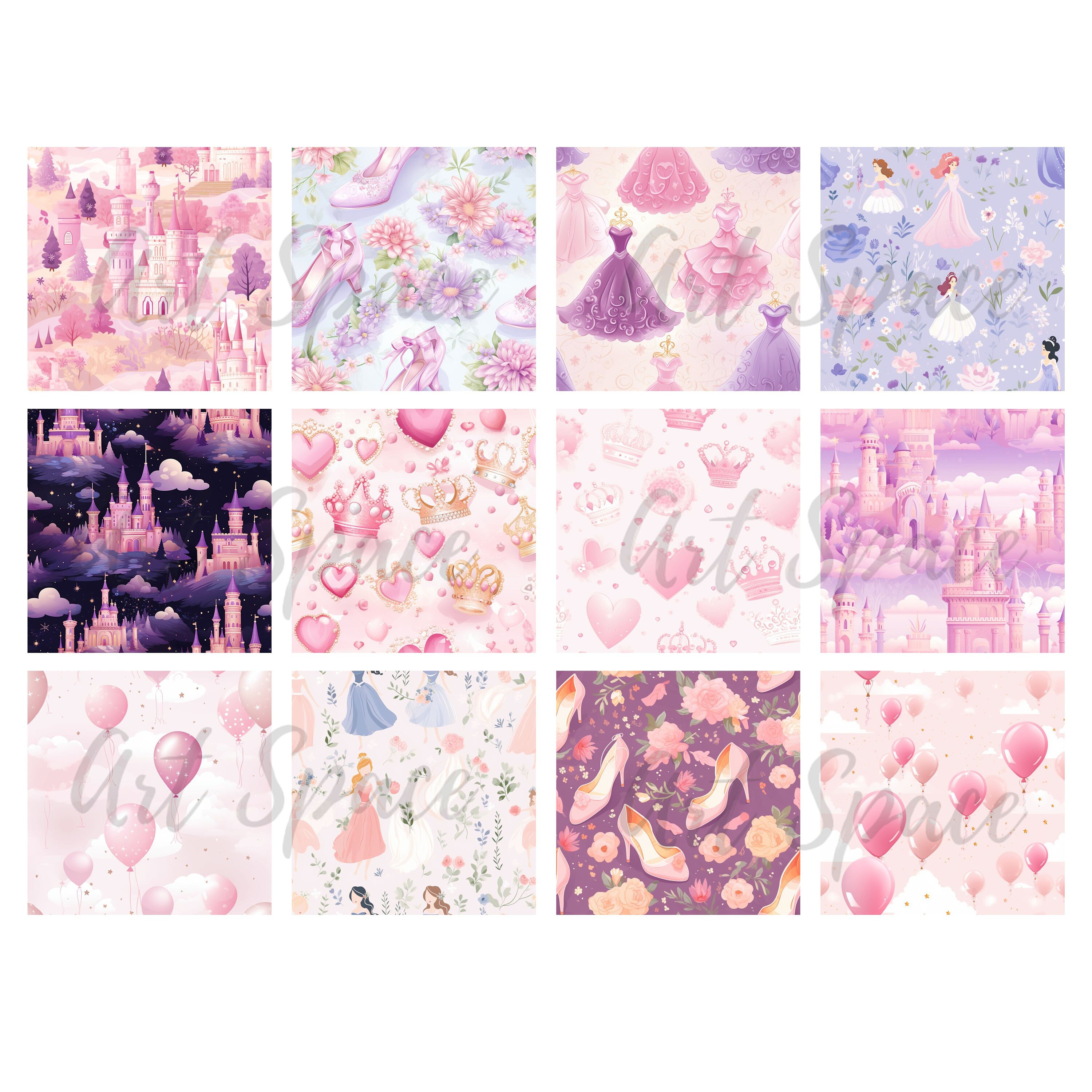 Princess World Party Digital Paper, Seamless Patterns, Scrapbook Papers ...