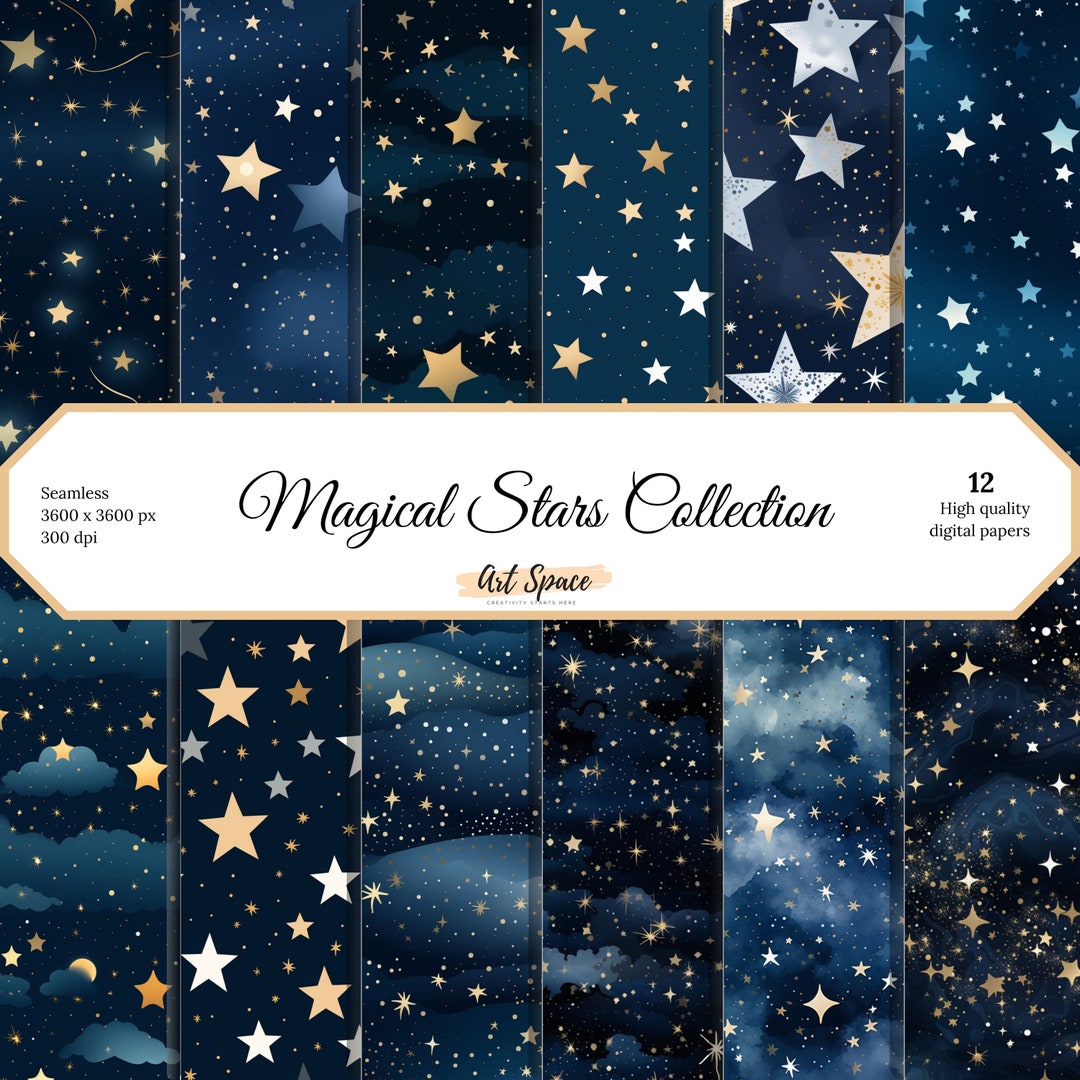 Magical Stars Digital Paper, Seamless Patterns, Scrapbook Papers, Sky ...