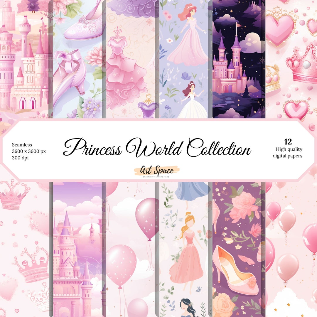 Princess World Party Digital Paper, Seamless Patterns, Scrapbook Papers ...