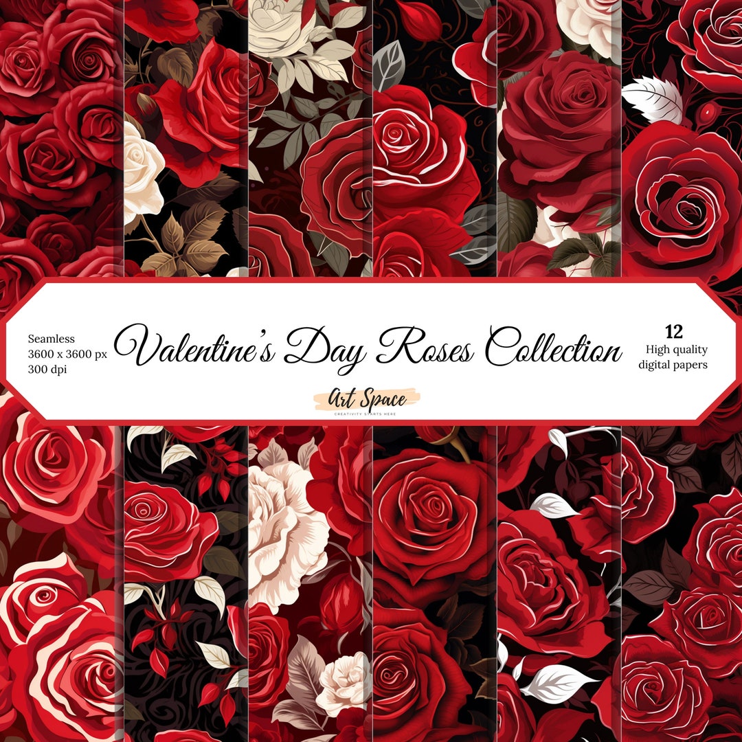Valentine's Day Red Roses Digital Paper, Seamless Patterns, Scrapbook ...