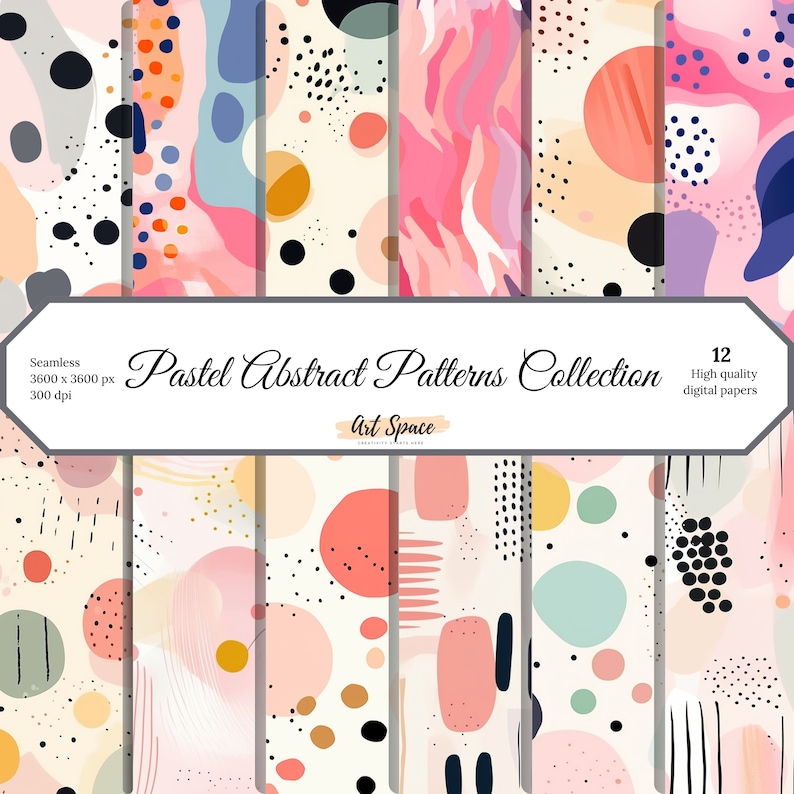 Pastel Abstract Patterns Digital Paper, Seamless Patterns, Scrapbook Papers, Pastel Backgrounds ...