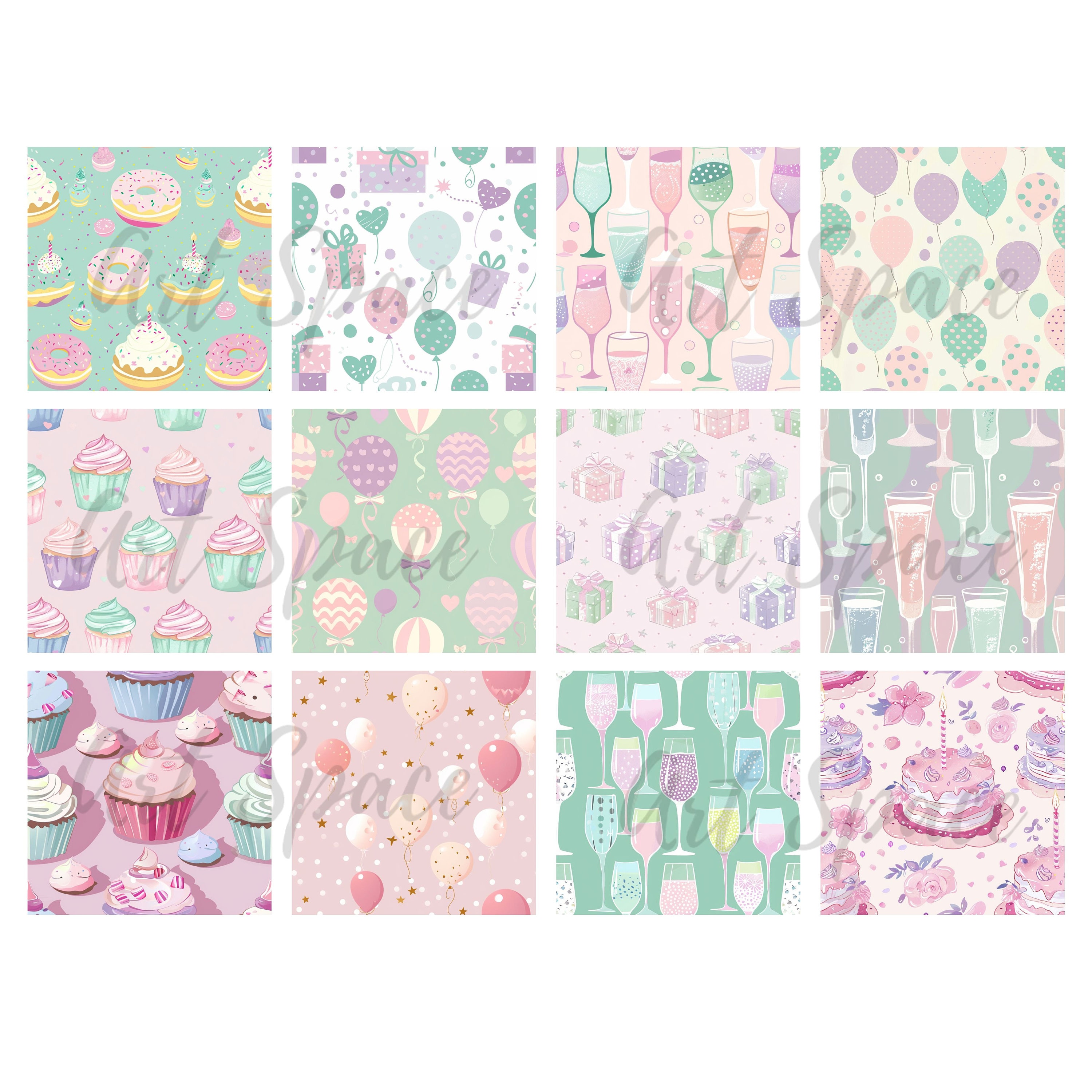 Pastel Birthday Digital Paper, Seamless Patterns, Scrapbook Papers ...