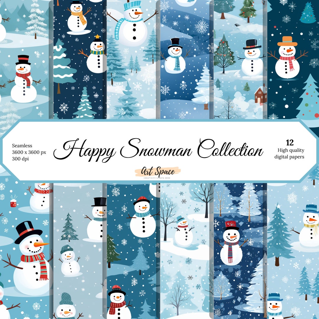 Happy Snowman Digital Paper, Seamless Patterns, Scrapbook Papers ...