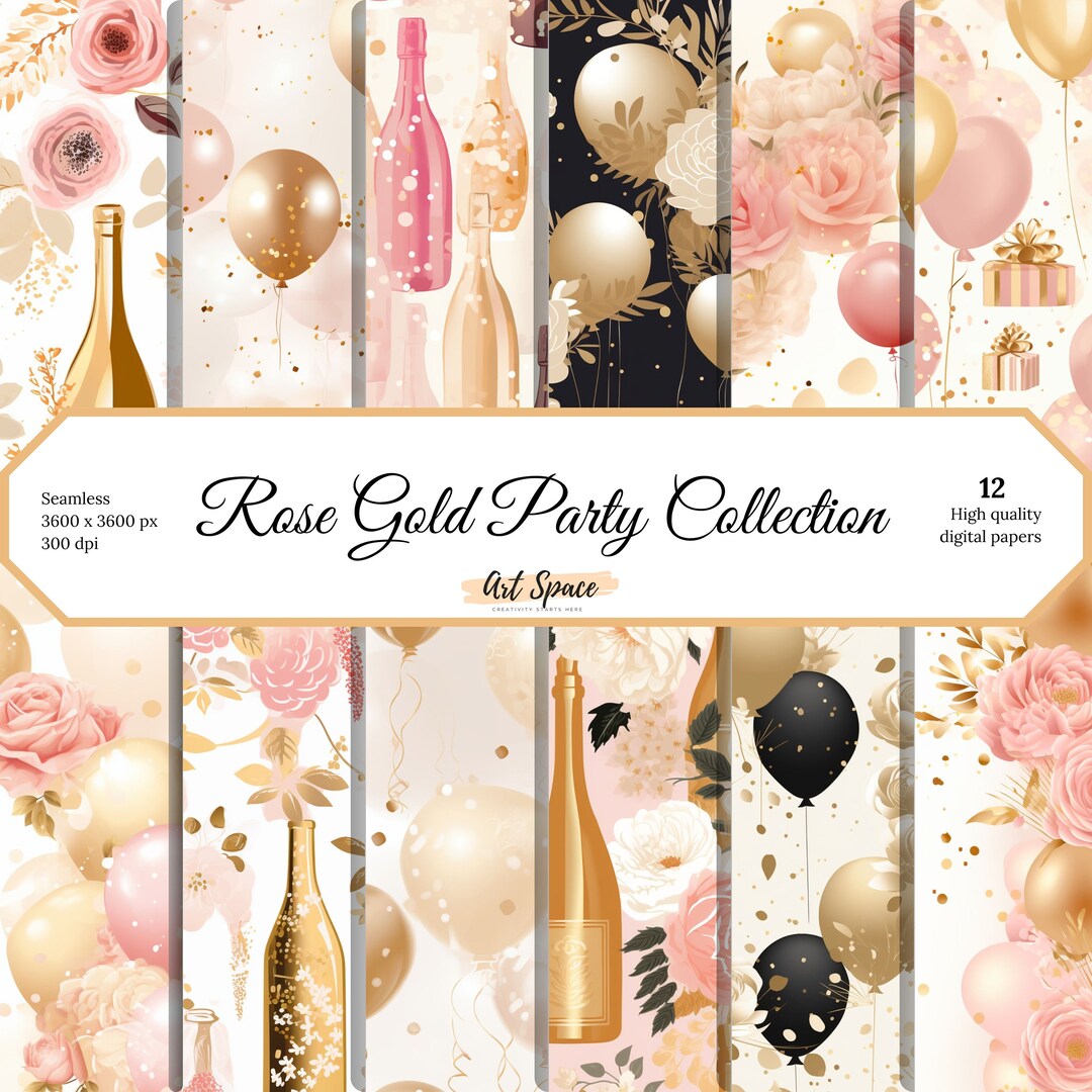 Rose Gold Party Digital Paper, Seamless Patterns, Scrapbook Papers ...