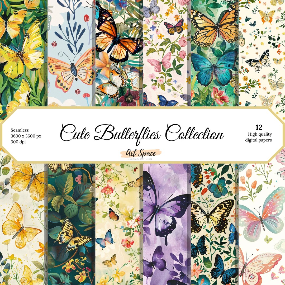 Cute Butterflies Digital Paper, Seamless Patterns, Scrapbook Papers ...
