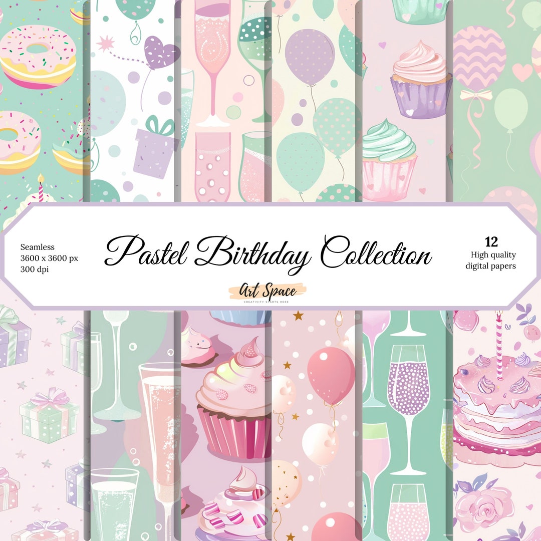 Pastel Birthday Digital Paper, Seamless Patterns, Scrapbook Papers ...