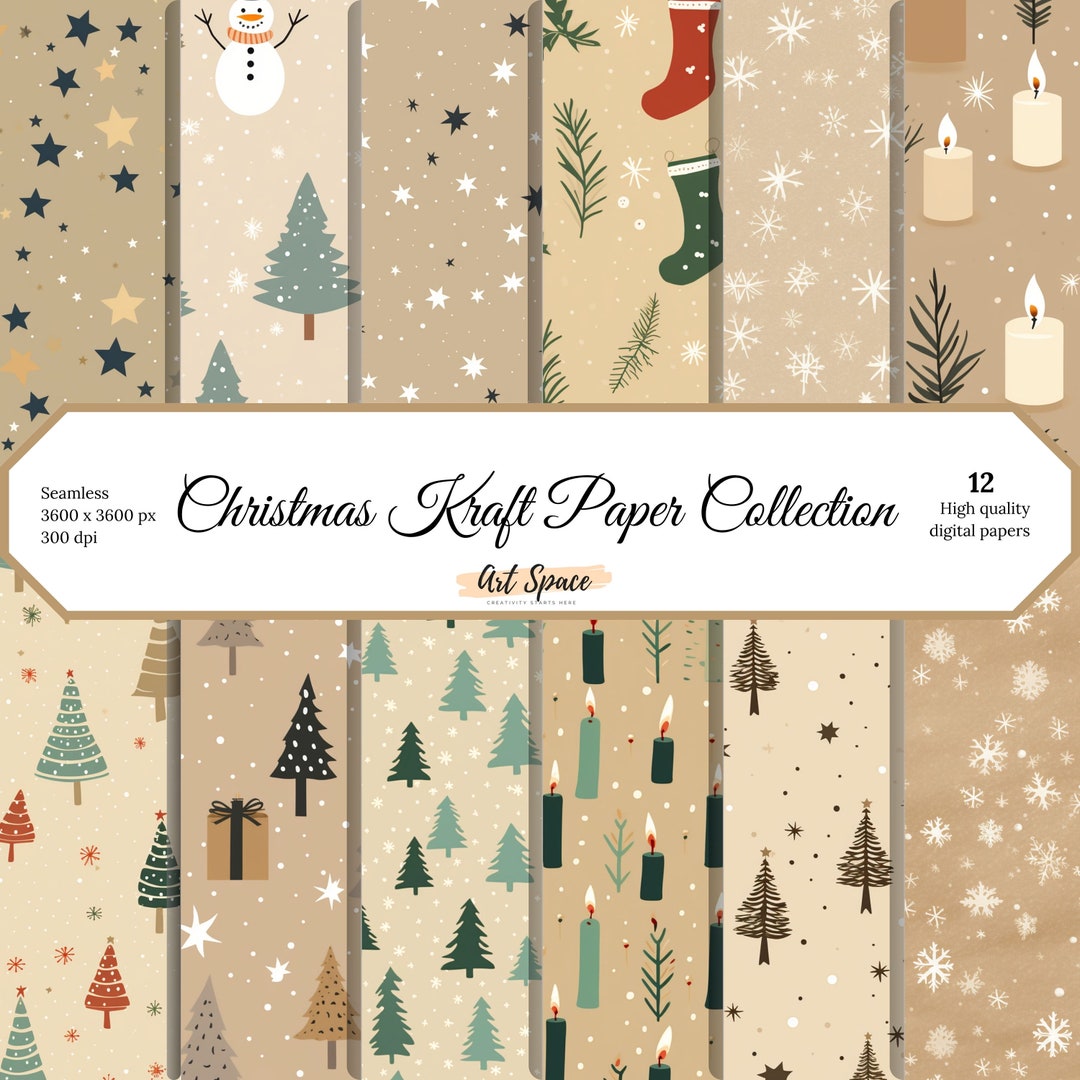 Christmas Kraft Digital Paper, Seamless Patterns, Scrapbook Papers ...
