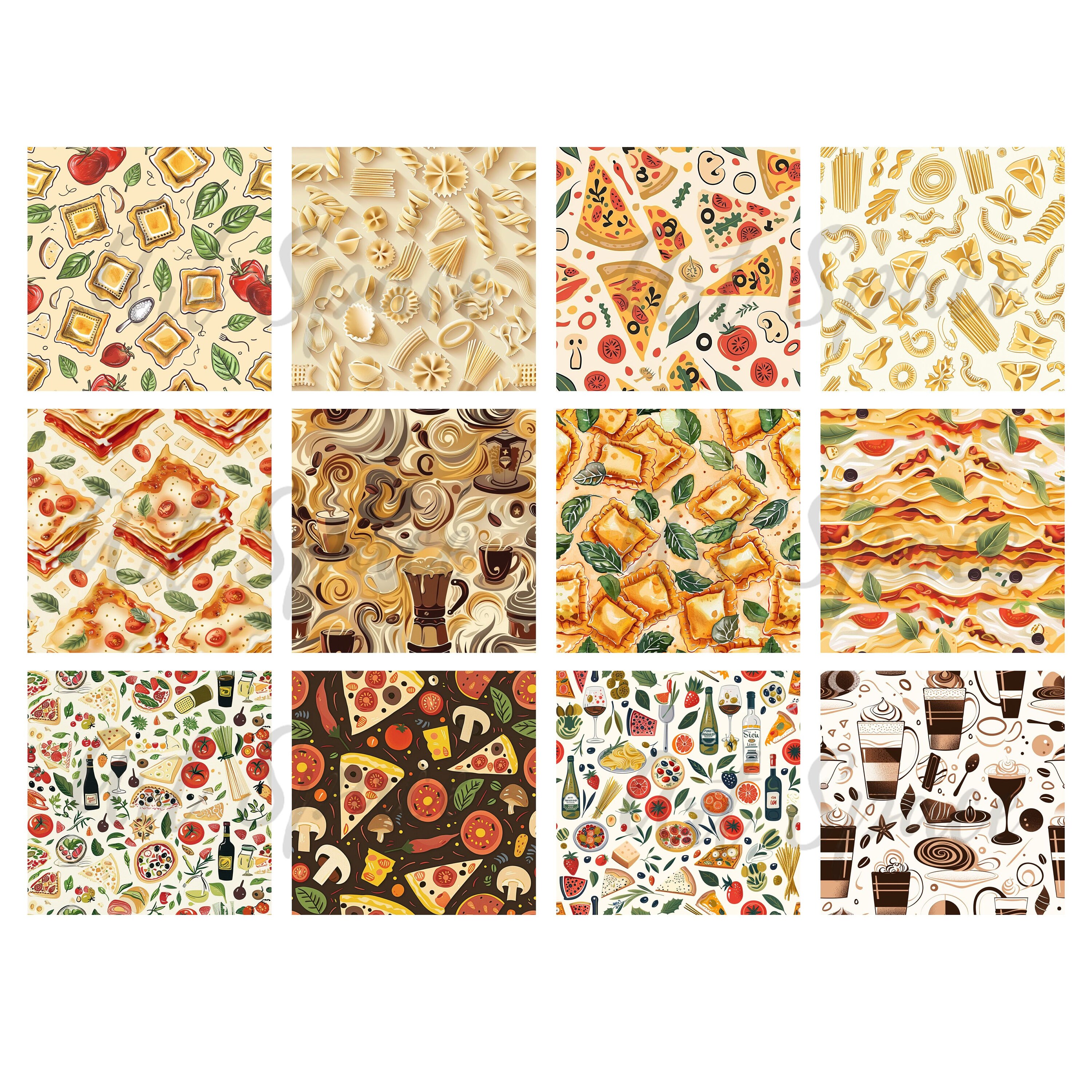 Italian Food Digital Paper, Seamless Patterns, Scrapbook Papers, Food ...