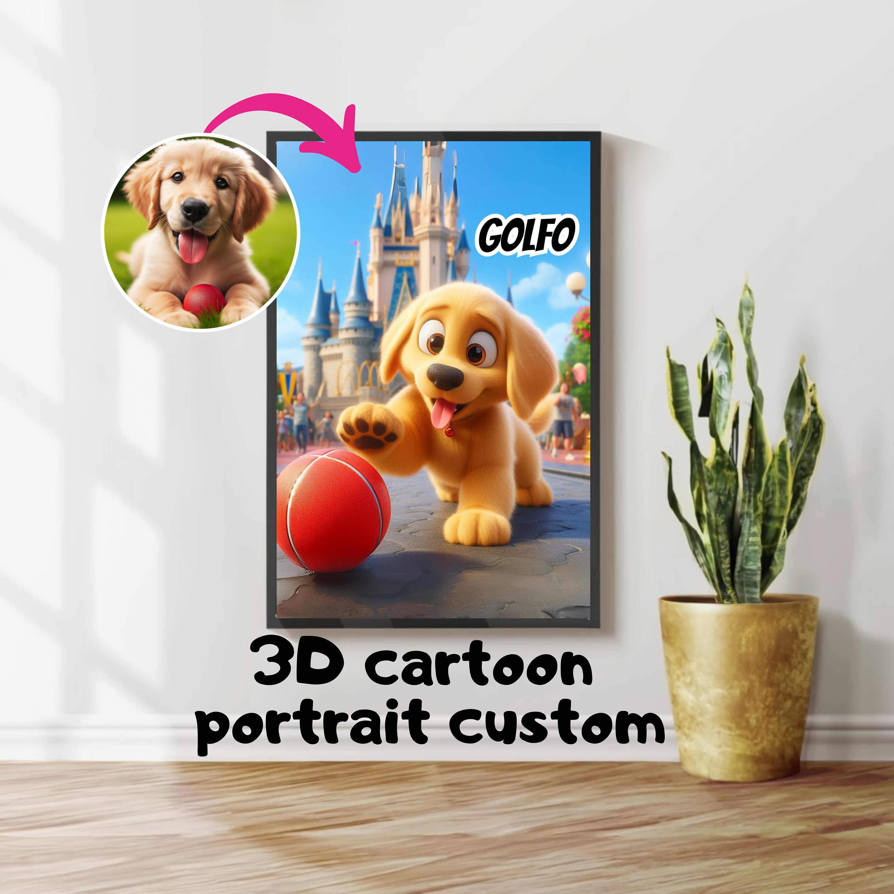 Custom Disney-cartoon Pet Portrait, Pixar Portrait From Photo , Dog ...