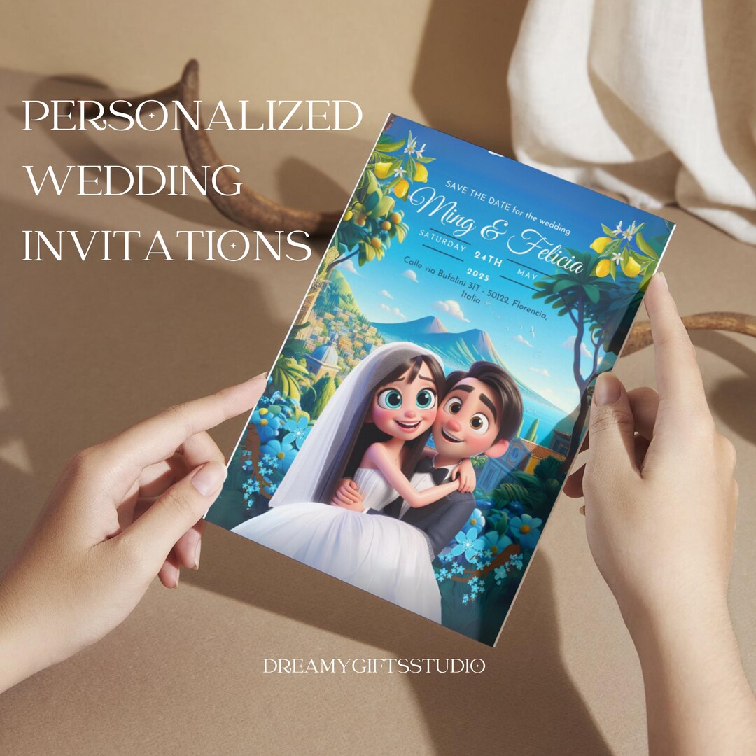 Personalized Cartoon Wedding Invitation, Custom Pixar Wedding and ...